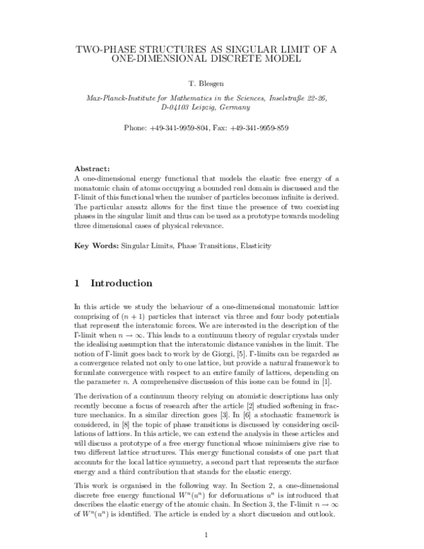 (PDF) Two-Phase Structures as Singular Limit of a One-Dimensional ...