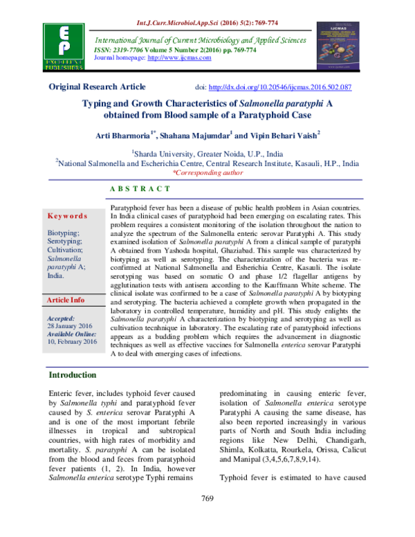 (PDF) Typing and Growth Characteristics of Salmonella paratyphi A ...