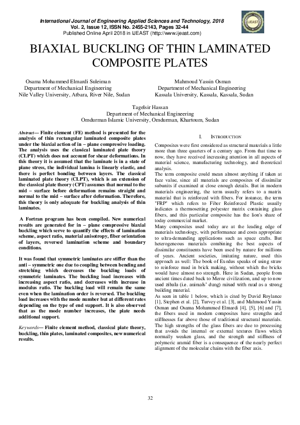 Pdf Biaxial Buckling Of Thin Laminated Composite Plates