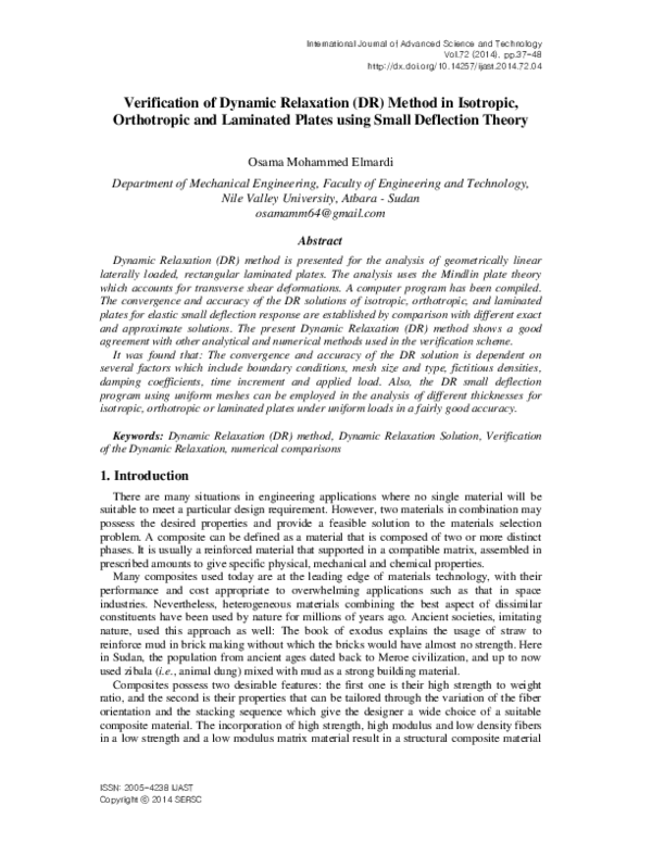 Pdf Verification Of Dynamic Relaxation Dr Method In Isotropic Orthotropic And Laminated