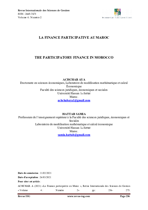 (PDF) La finance participative au Maroc
