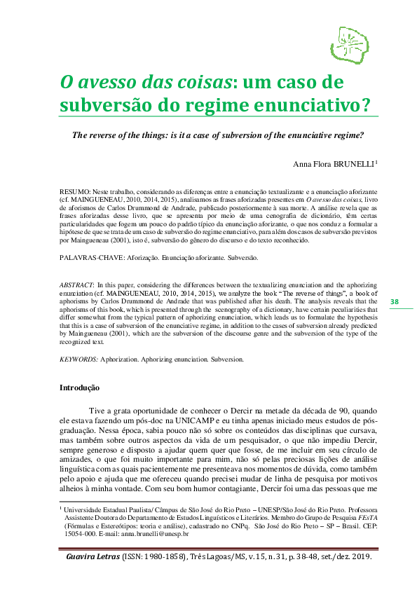 (PDF) O avesso das coisas: um caso de subversão do regime enunciativo ...