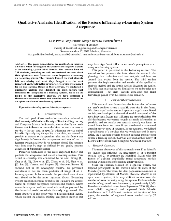 (PDF) Qualitative Analysis: Identification of the Factors Influencing e-Learning System Acceptance