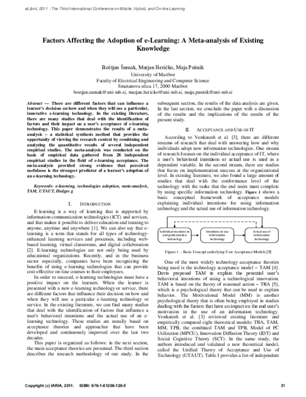 (PDF) Factors Affecting the Adoption of e-Learning: A Meta-analysis of Existing Knowledge