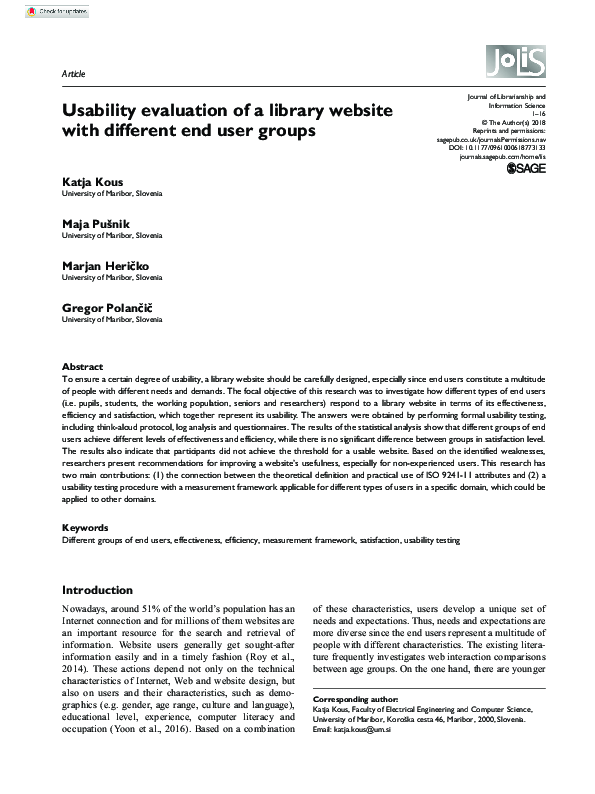 (PDF) Usability evaluation of a library website with different end user ...