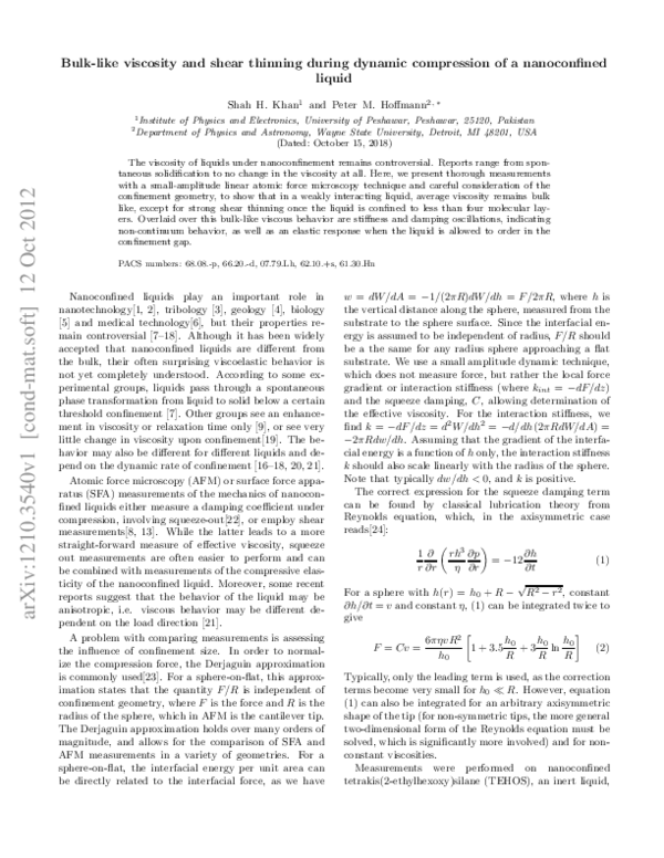 (PDF) Bulk-like viscosity and shear thinning during dynamic compression ...