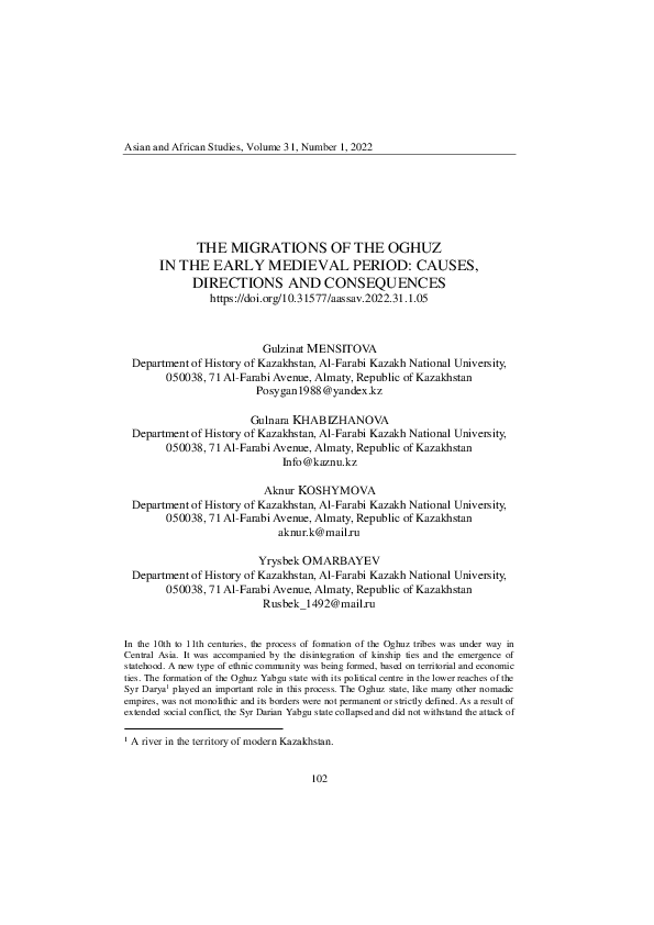 (PDF) The Migrations of the Oghuz in the Early Medieval Period: Causes ...