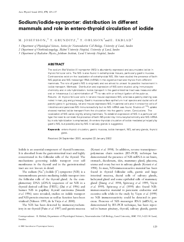(PDF) Sodium/iodide-symporter: distribution in different mammals and ...