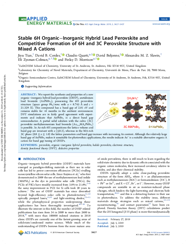 (PDF) Stable 6H Organic–Inorganic Hybrid Lead Perovskite and Competitive Formation of 6H and 3C ...