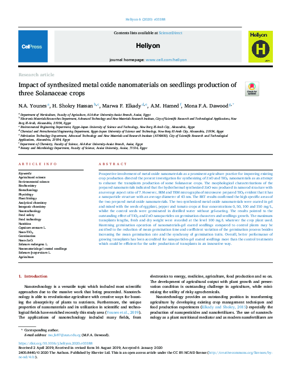(PDF) Impact of synthesized metal oxide nanomaterials on seedlings ...