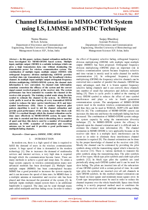 (PDF) Channel Estimation in MIMO-OFDM System using LS, LMMSE and STBC ...