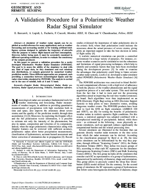 (PDF) A Validation Procedure for a Polarimetric Weather Radar Signal Simulator
