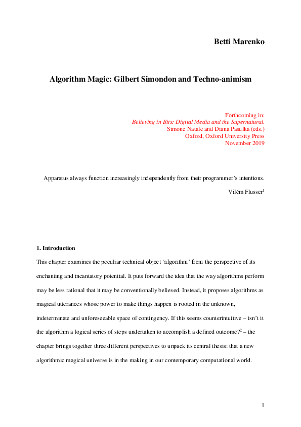 (PDF) Algorithm Magic: Simondon and Techno-animism