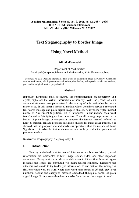 (PDF) Text steganography to border image using novel method
