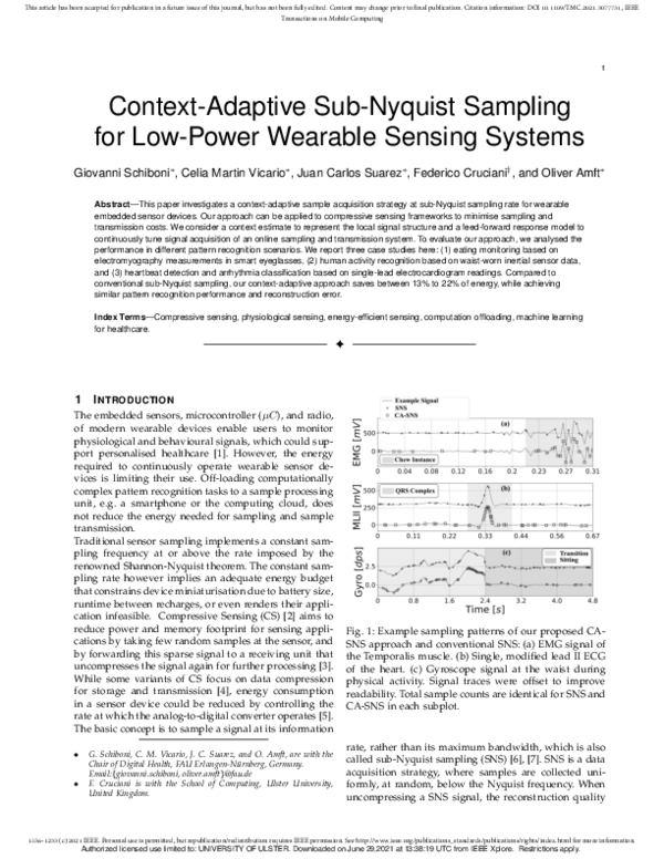 (PDF) Context-Adaptive Sub-Nyquist Sampling for Low-Power Wearable Sensing Systems