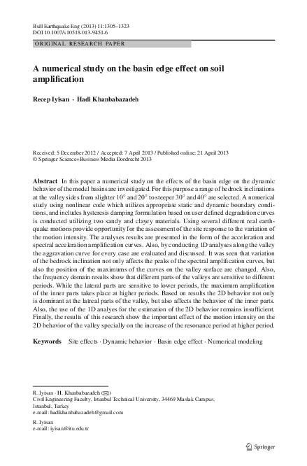 (PDF) A numerical study on the basin edge effect on soil amplification