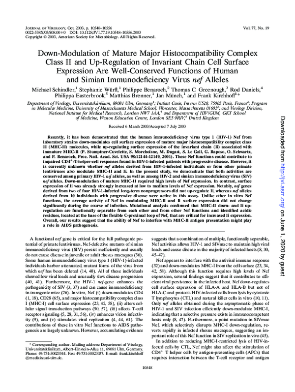 (PDF) Down-Modulation of Mature Major Histocompatibility Complex Class ...