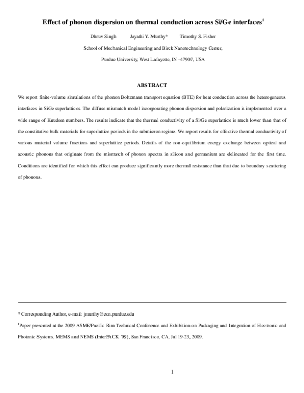 (PDF) Effect of Phonon Dispersion on Thermal Conduction Across Si/Ge ...
