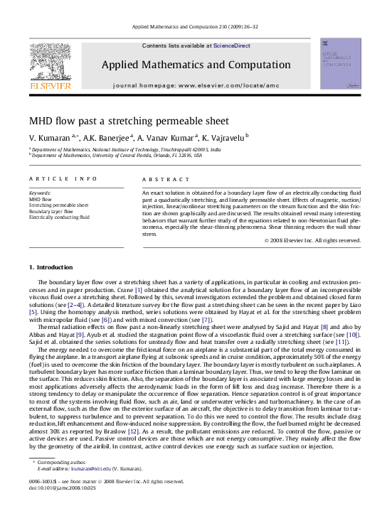 (PDF) MHD flow past a stretching permeable sheet