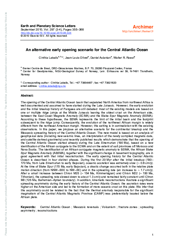 (PDF) An alternative early opening scenario for the Central Atlantic Ocean