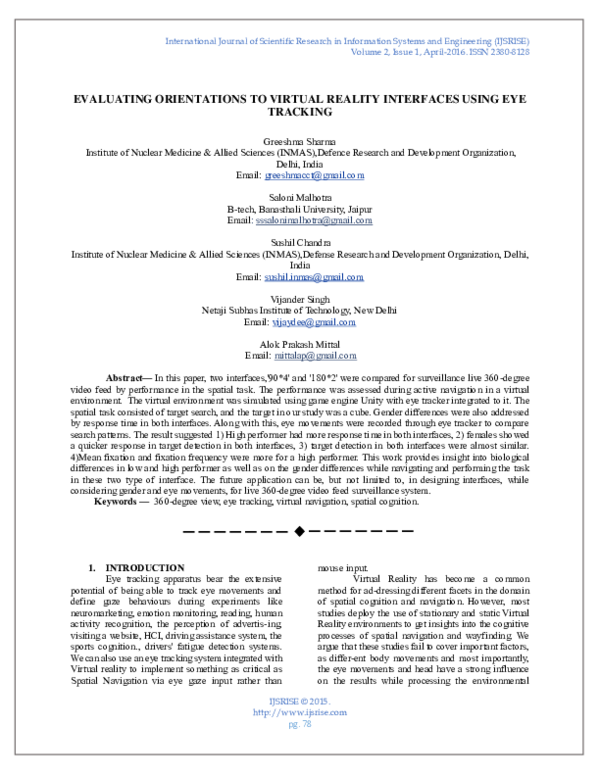 (PDF) Evaluating Orientations To Virtual Reality Interfaces Using Eye Tracking
