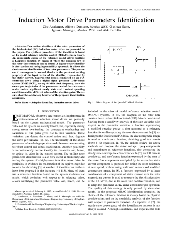 Pdf Induction Motor Drive Parameters Identification G Gatto