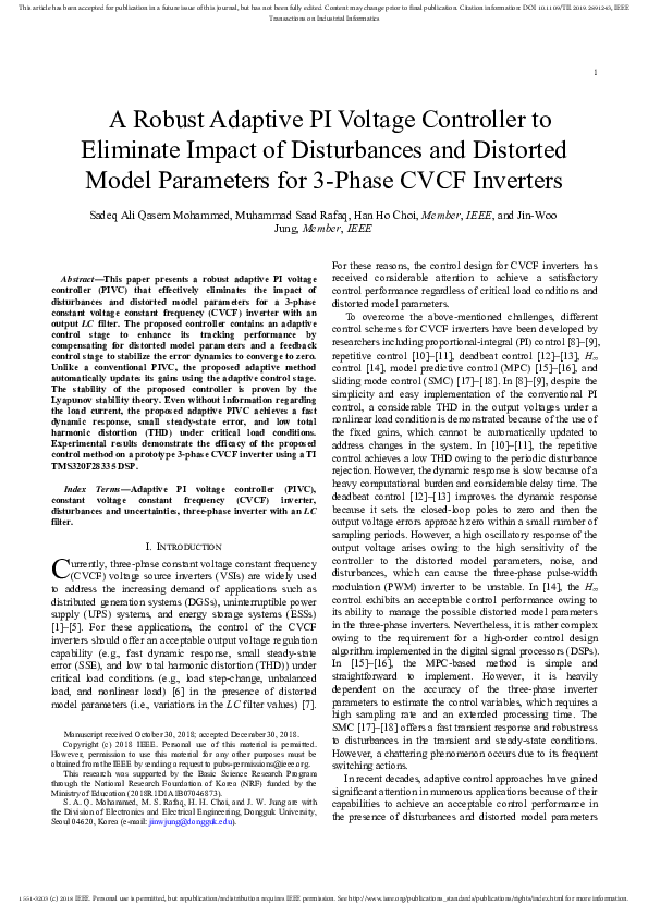 (PDF) A Robust Adaptive PI Voltage Controller to Eliminate Impact of ...