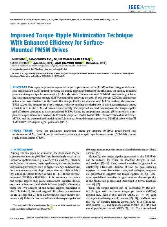 Pdf Improved Torque Ripple Minimization Technique With Enhanced Efficiency For Surface