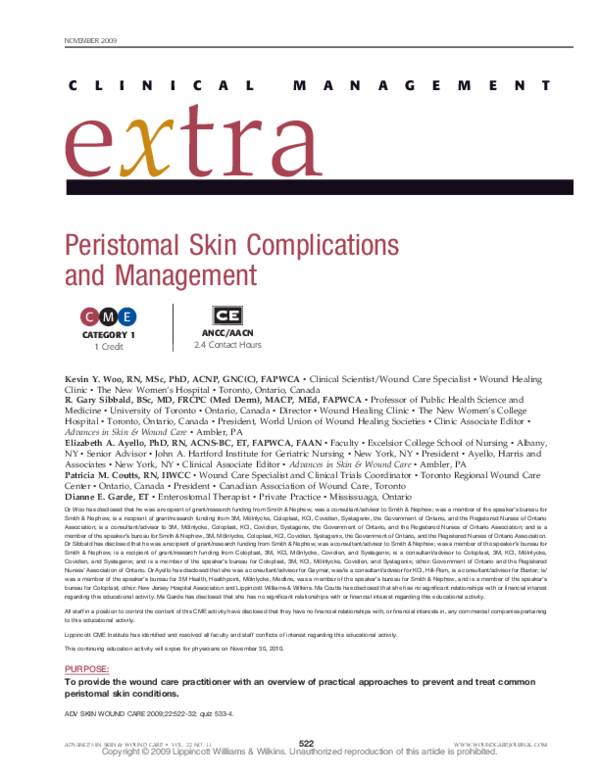 (PDF) Peristomal Skin Complications and Management