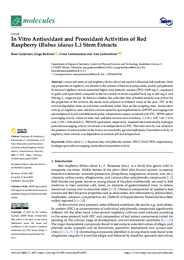 (PDF) In Vitro Antioxidant and Prooxidant Activities of Red Raspberry ...