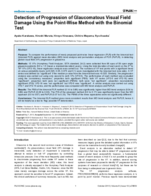 (PDF) Detection of Progression of Glaucomatous Visual Field Damage Using the Point-Wise Method ...