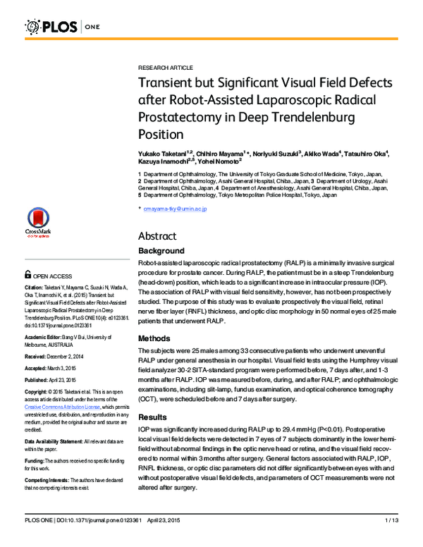 (PDF) Transient but significant visual field defects after robot ...