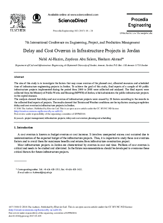 (PDF) Delay and Cost Overrun in Infrastructure Projects in Jordan