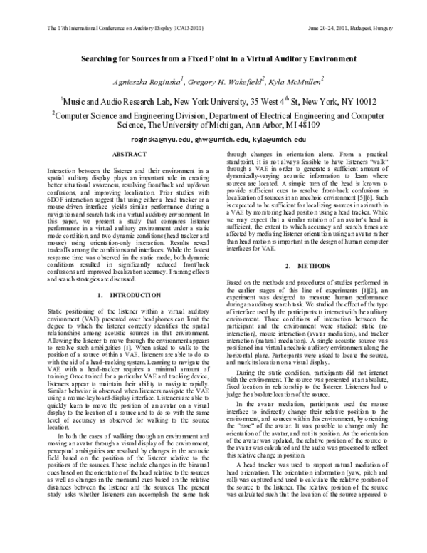(PDF) Searching for sources from a fixed point in a virtual auditory environment