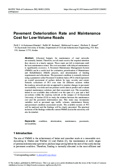 (PDF) Pavement Deterioration Rate and Maintenance Cost for Low-Volume Roads