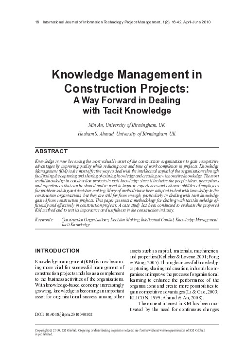 (PDF) Knowledge Management in Construction Projects