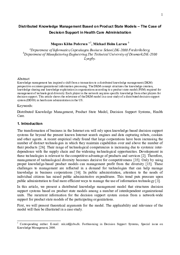 (PDF) Distributed Knowledge Management in Healthcare Decision Support