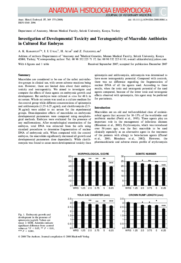 (PDF) Macrolide Antibiotics: Toxicity in Rat Embryos