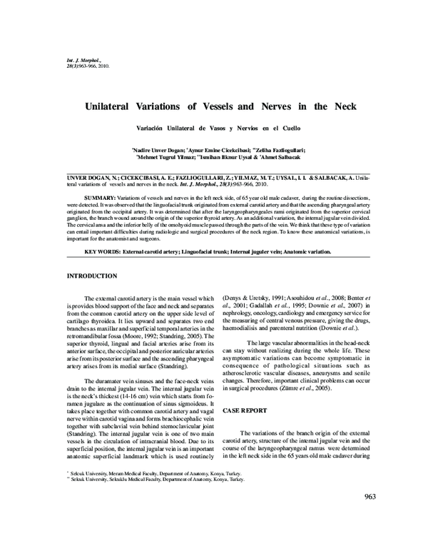 (PDF) Unilateral Variations of Vessels and Nerves in the Neck