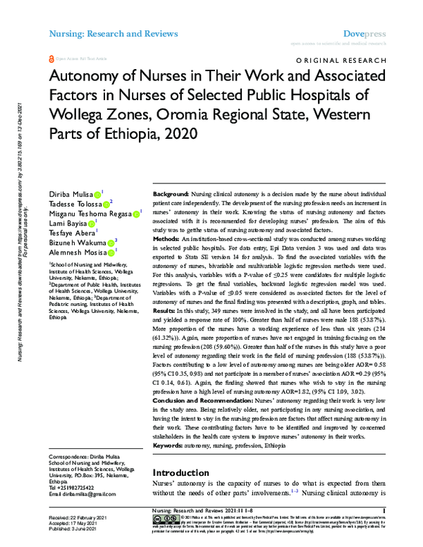 (PDF) Nursing Autonomy in Wollega's Public Hospitals