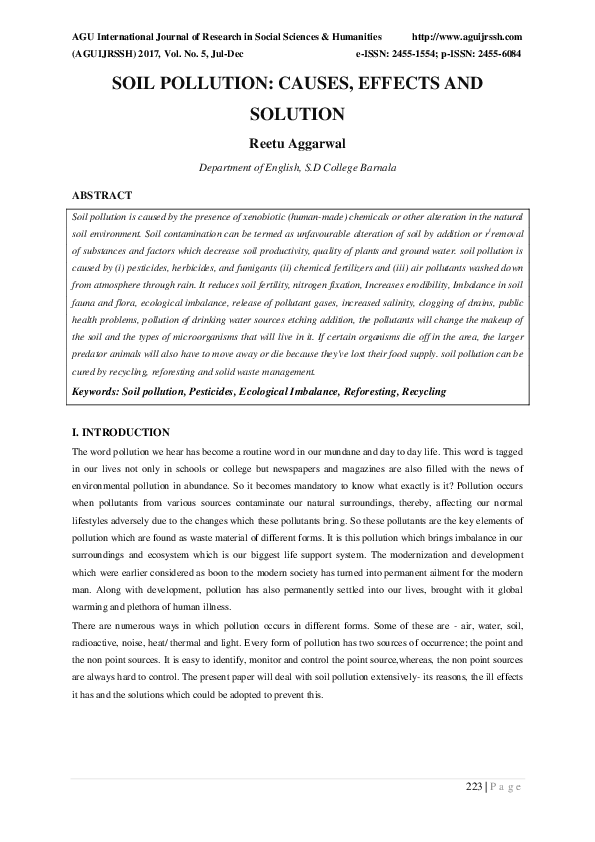 (PDF) Soil Pollution: Causes, Effects and Solution