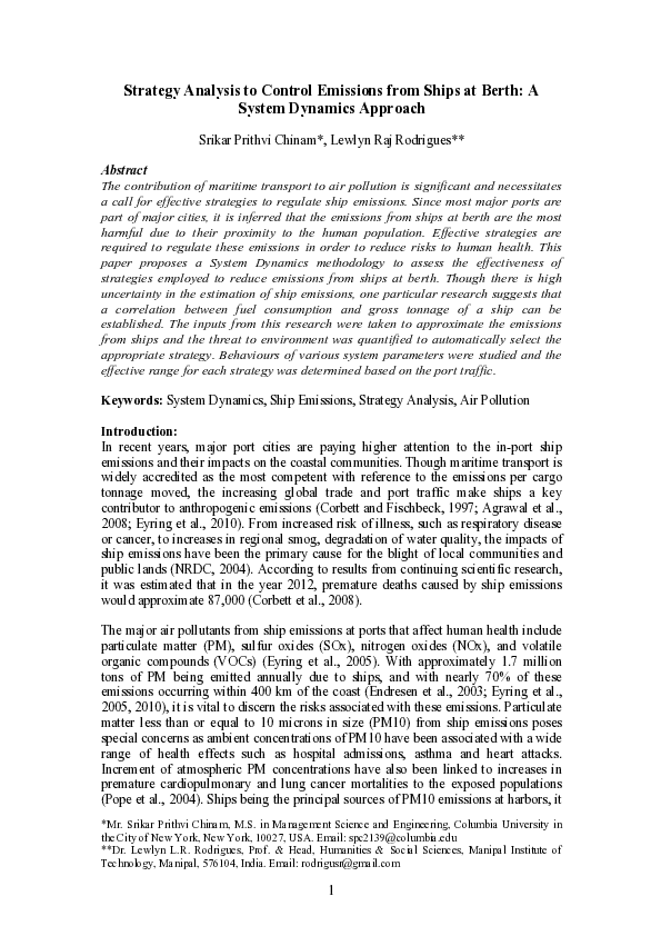 Pdf Strategy Analysis To Control Emissions From Ships At Berth A System Dynamics Approach