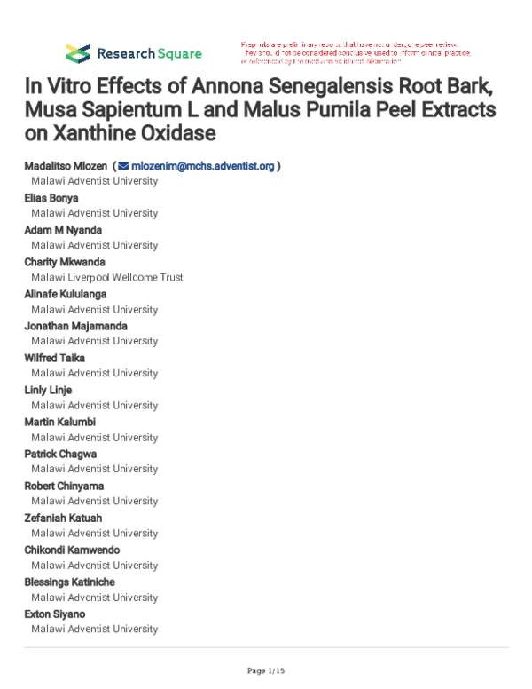 (PDF) In Vitro Effects of Annona Senegalensis Root Bark, Musa Sapientum ...