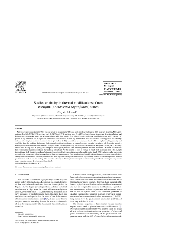 (PDF) Studies on the hydrothermal modifications of new cocoyam ...