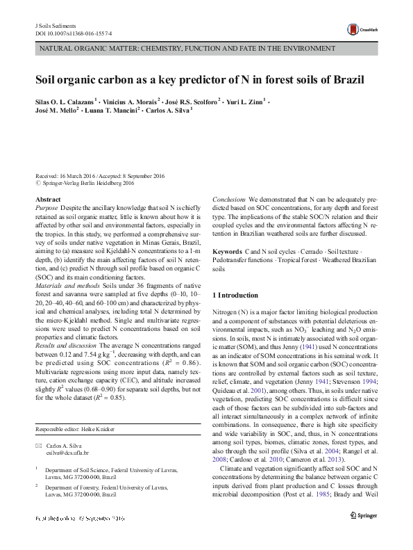 (PDF) Soil organic carbon as a key predictor of N in forest soils of Brazil