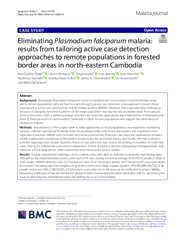 (PDF) Eliminating Plasmodium falciparum malaria: results from tailoring ...
