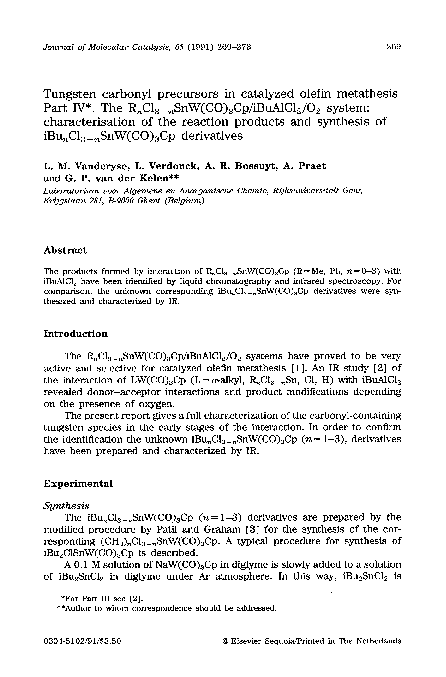 (PDF) Tungsten carbonyl precursors in catalyzed olefin metathesis