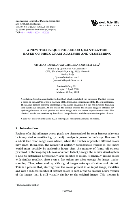 Pdf A New Technique For Color Quantization Based On Histogram Analysis And Clustering