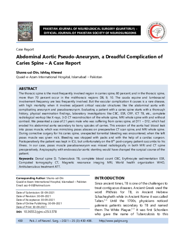 (PDF) Abdominal Aortic Pseudo-Aneurysm, a Dreadful Complication of ...
