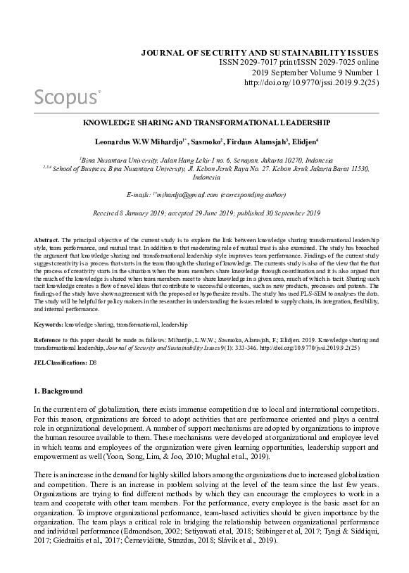 (PDF) Knowledge Sharing and Transformational Leadership